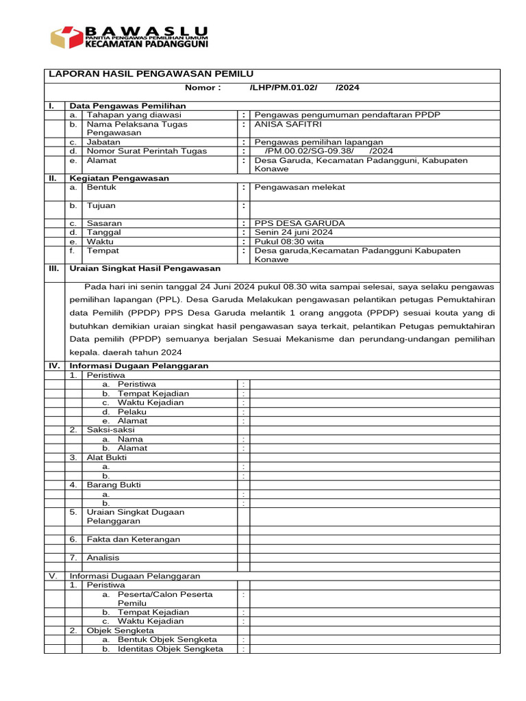 Form A Pengawasan PPL Garuda | PDF