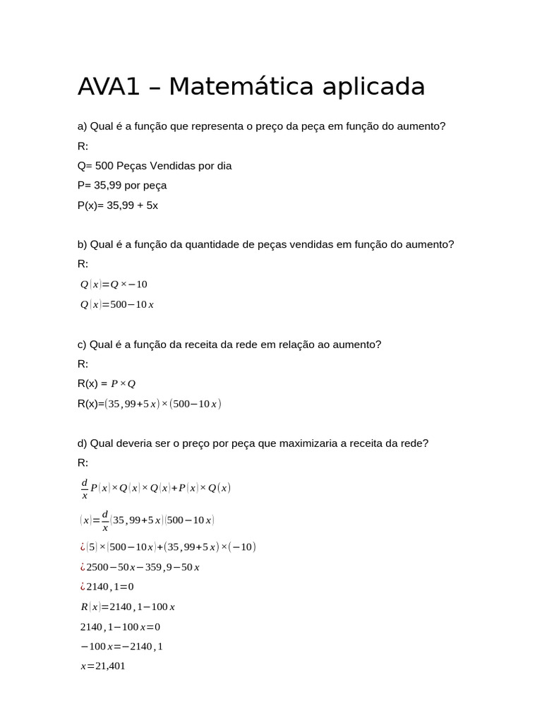 Ava1 - Matematica Aplicada | PDF