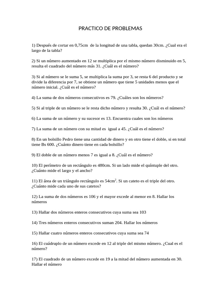 Practico de Problemas Con Ecuaciones de 1er Grado | PDF