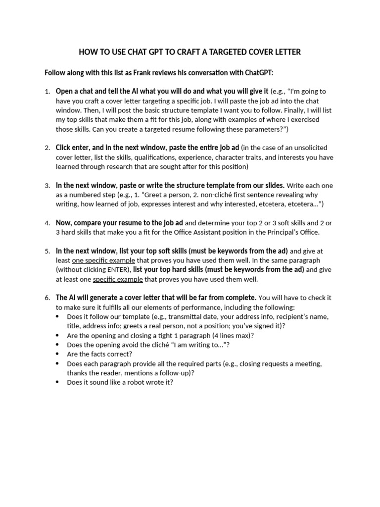 HOW TO USE CHAT GPT TO CRAFT A TARGETED COVER LETTER | PDF