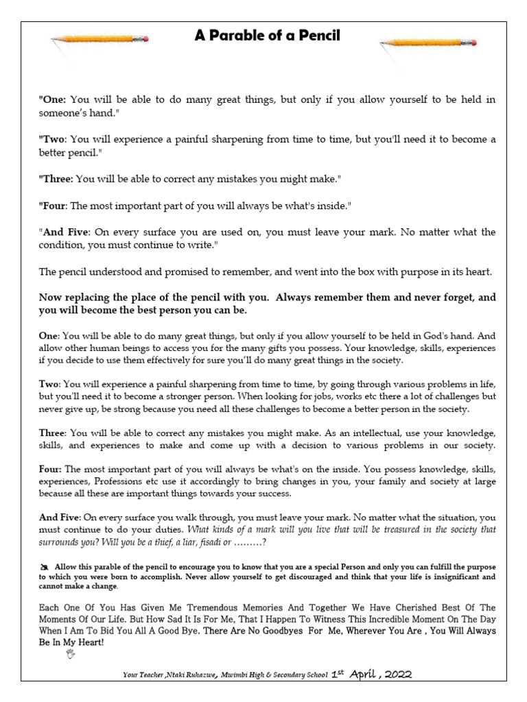 A Parable of A Pencil Form Six 2022 | PDF