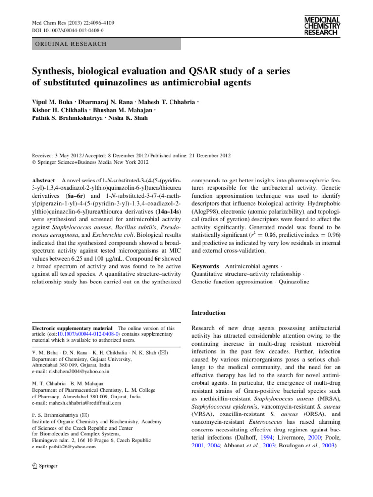 Synthesis, biological evaluation and QSAR study of a series | PDF