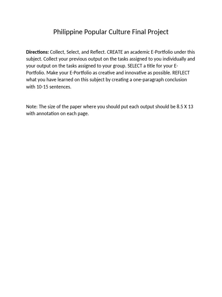 Philippine Popular Culture Final Project | PDF