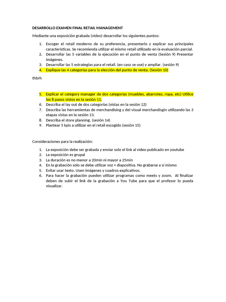 Desarrollo Examen Final Retail Management | PDF