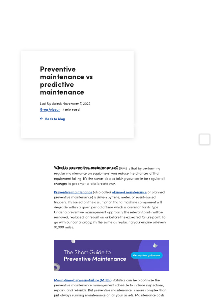 Preventive Maintenance vs Predictive Maintenance _ Fiix | PDF