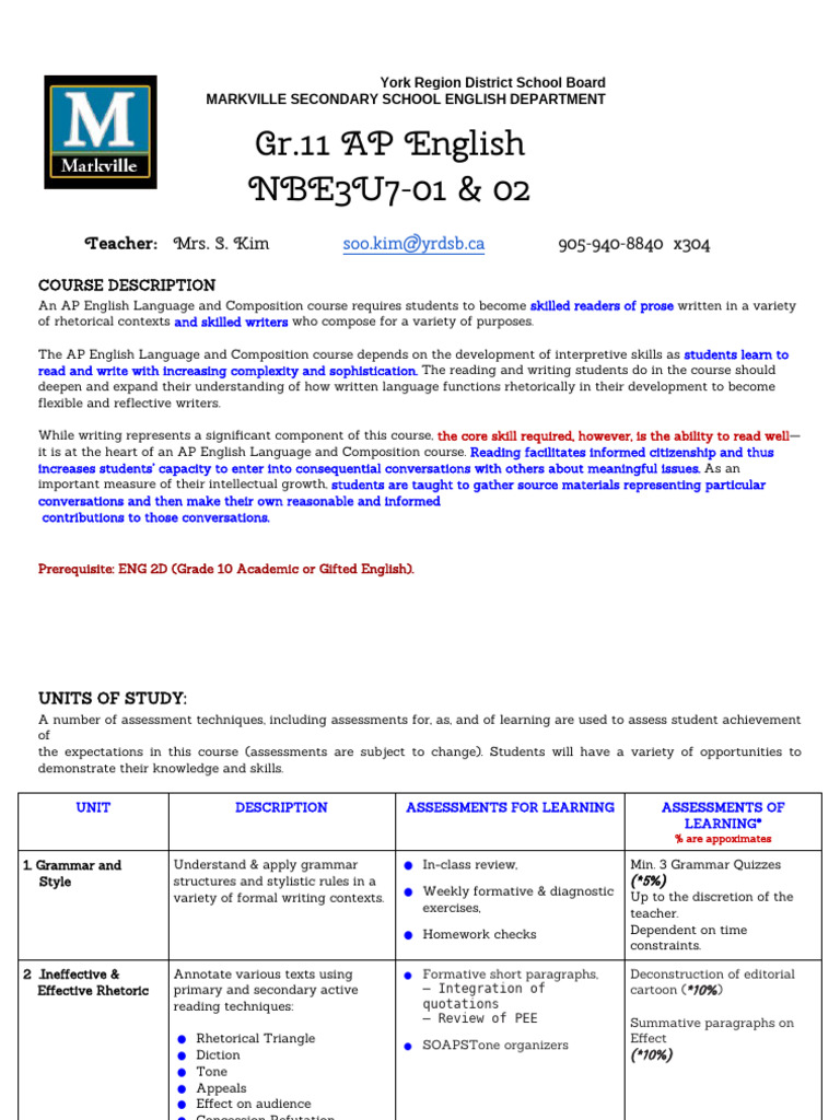 11AP ENGLISH Course Outline | PDF