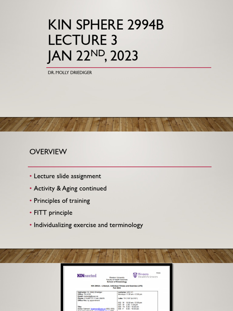 OWL Lecture 3 KIN 2994B SPHERE Jan 22 Aging Cont Training Principles ...