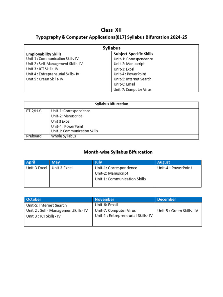 Class XII Typography&CA 2024-25 Bifurcation (3) - Mradulata Verma | PDF
