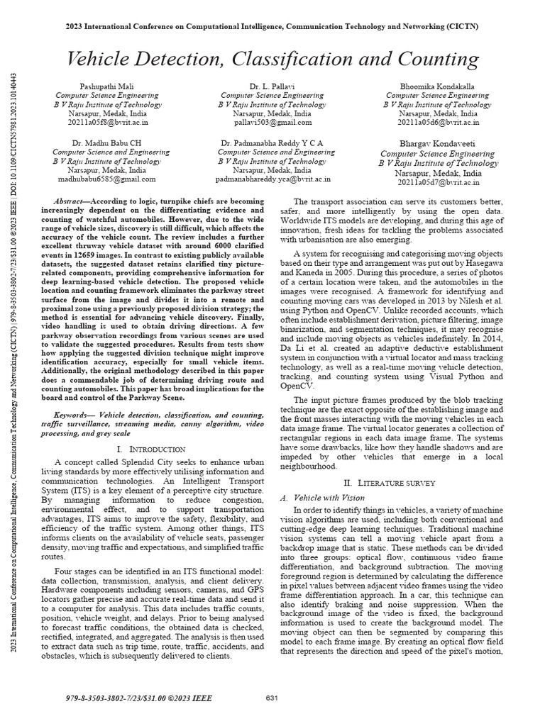 Vehicle Detection Classification and Counting | PDF