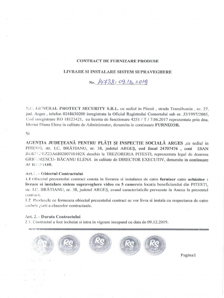 Contract Furnizare Produse Instalare Sistem Supraveghere | PDF