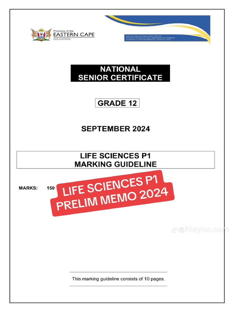 Life Science p1 EC September 2024 Memo | PDF