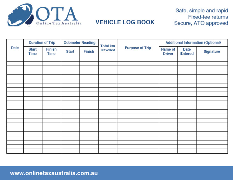 OTA Vehicle Log Book Template | PDF