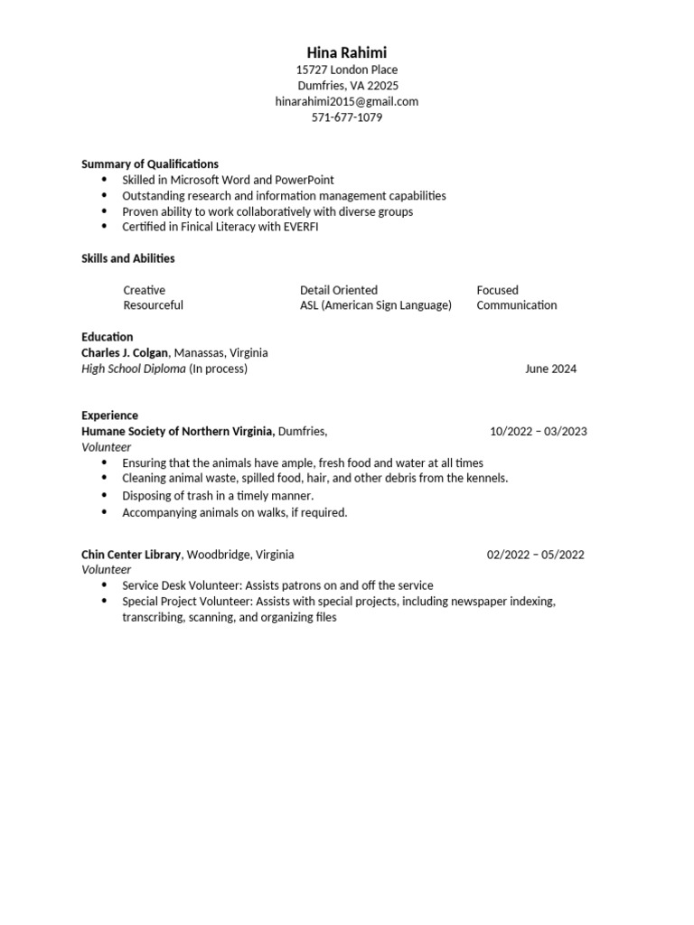Hina Rahimi Resume | PDF