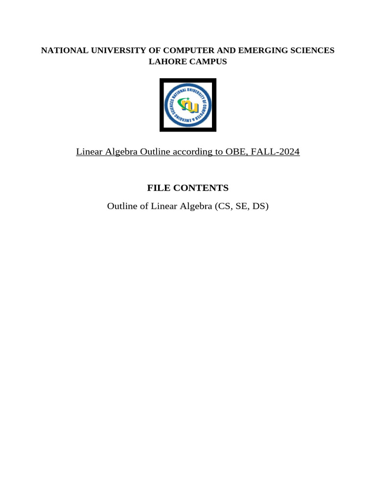 Linear Algebra-Course Outlines-Fall 2024 | PDF