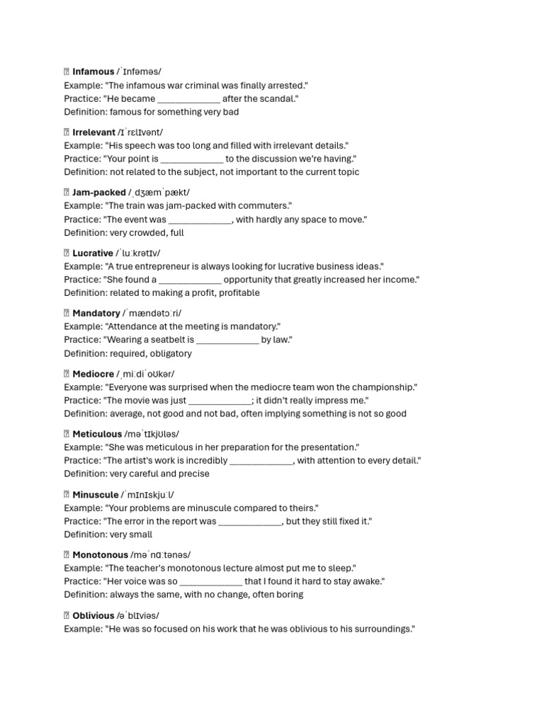 Advanced words 5 | PDF