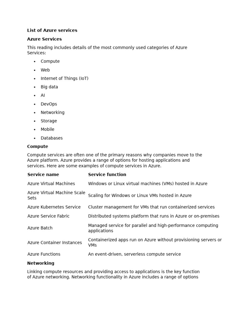 List of Azure Services | PDF