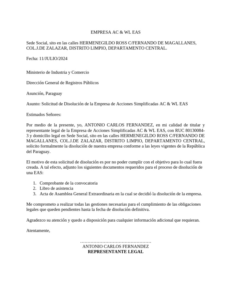 Carta Firmada Por El Titular | PDF