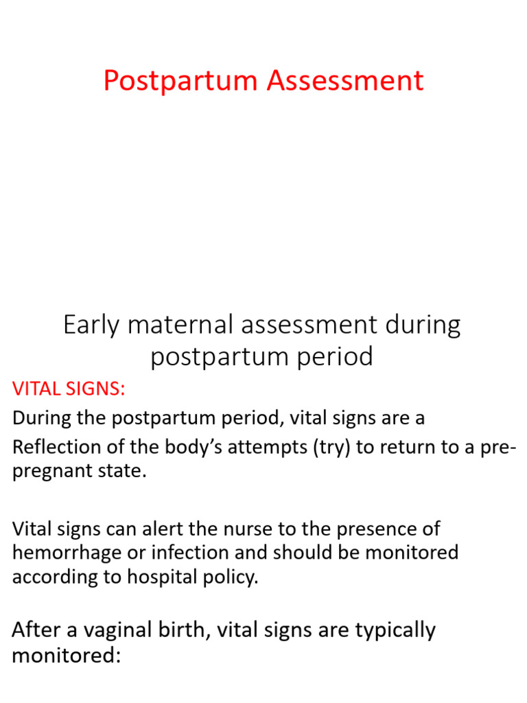Postpartum Assessment Lec 4 | PDF | Childbirth | Postpartum Period