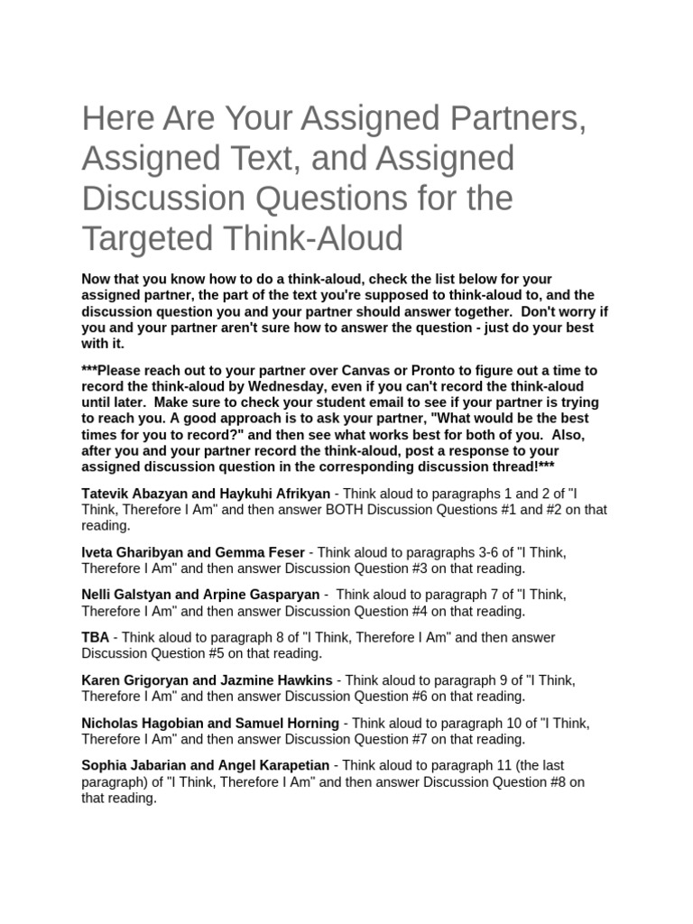 Here Are Your Assigned Partners | PDF | Language Arts & Discipline