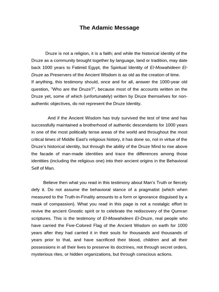 Druze Faith - The Ancient Wisdom (Basics of Druze Philosophy) | PDF