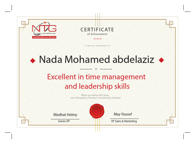 Nada Mohamed Abdelaziz - Certificate Copy | PDF