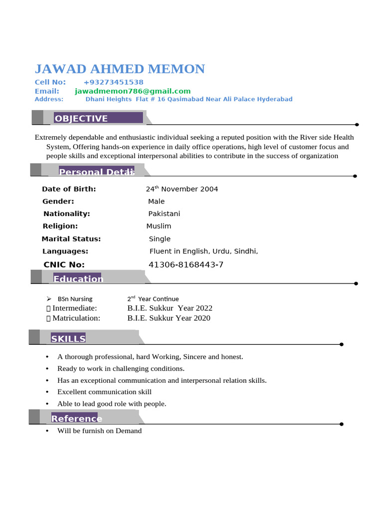 Jawad Ali Memon BSN | PDF