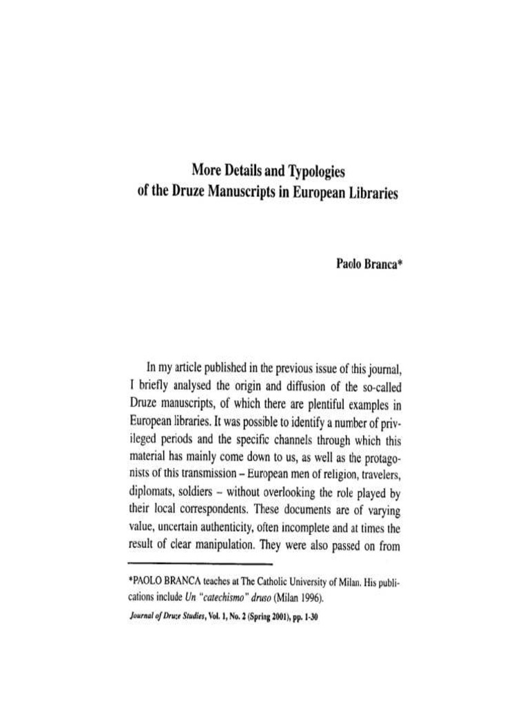Paolo Branca - More Details and Typologies of The Druze Manuscripts in ...