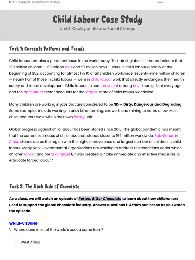 03B - CGW4U - Unit 3 - Child Labour Case Study Works | PDF