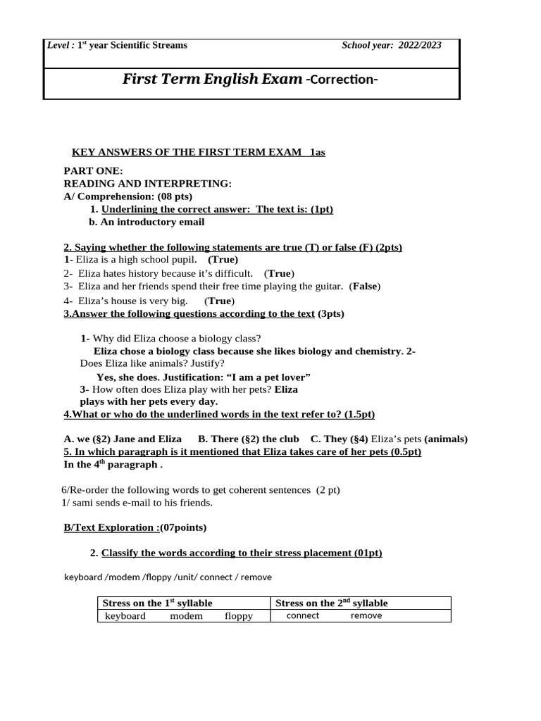 Correction Exam First Year | PDF