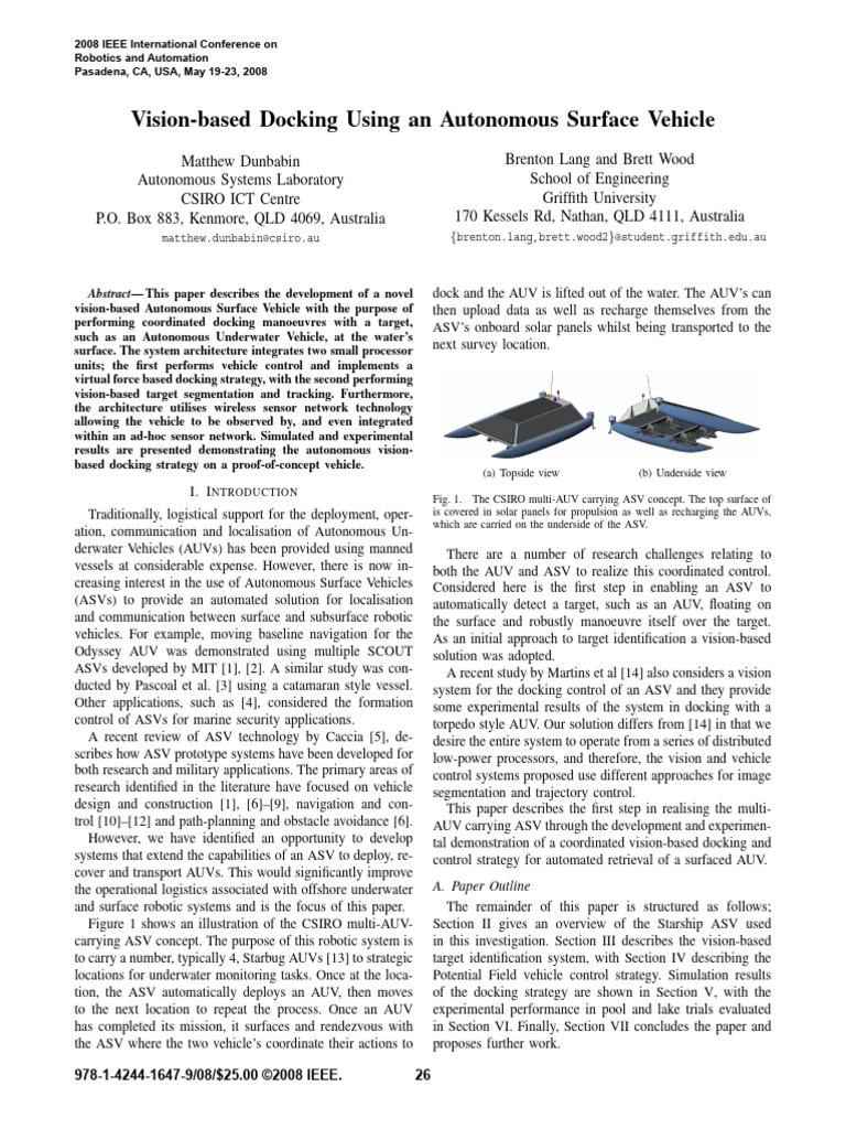 Vision-Based Docking Using An Autonomous Surface Vehicle | PDF