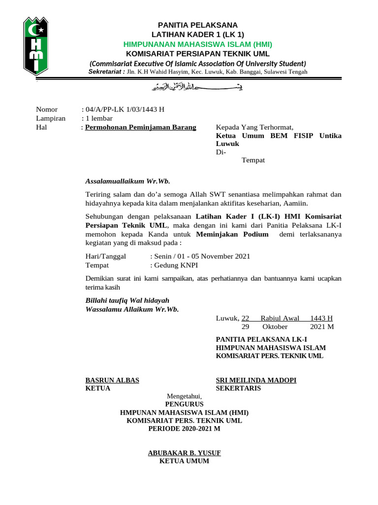 Surat Peminjaman Barang | PDF