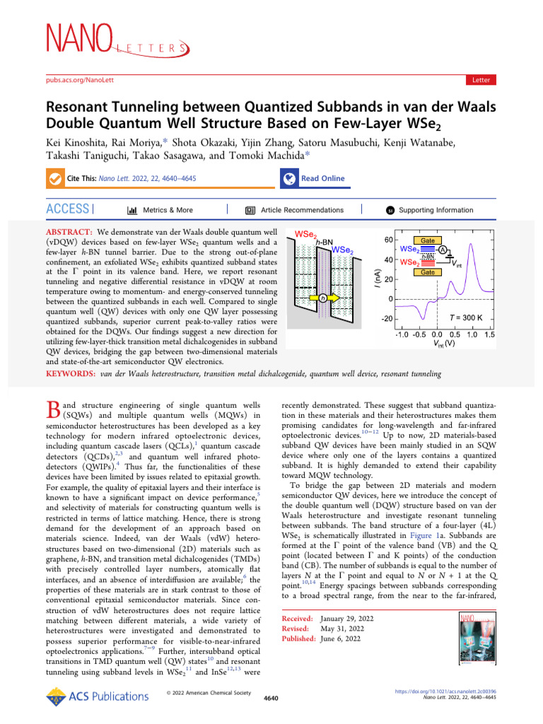 1 - Kinoshita 等 - 2022 - Resonant Tunneling Between Quantized Subbands in V | PDF