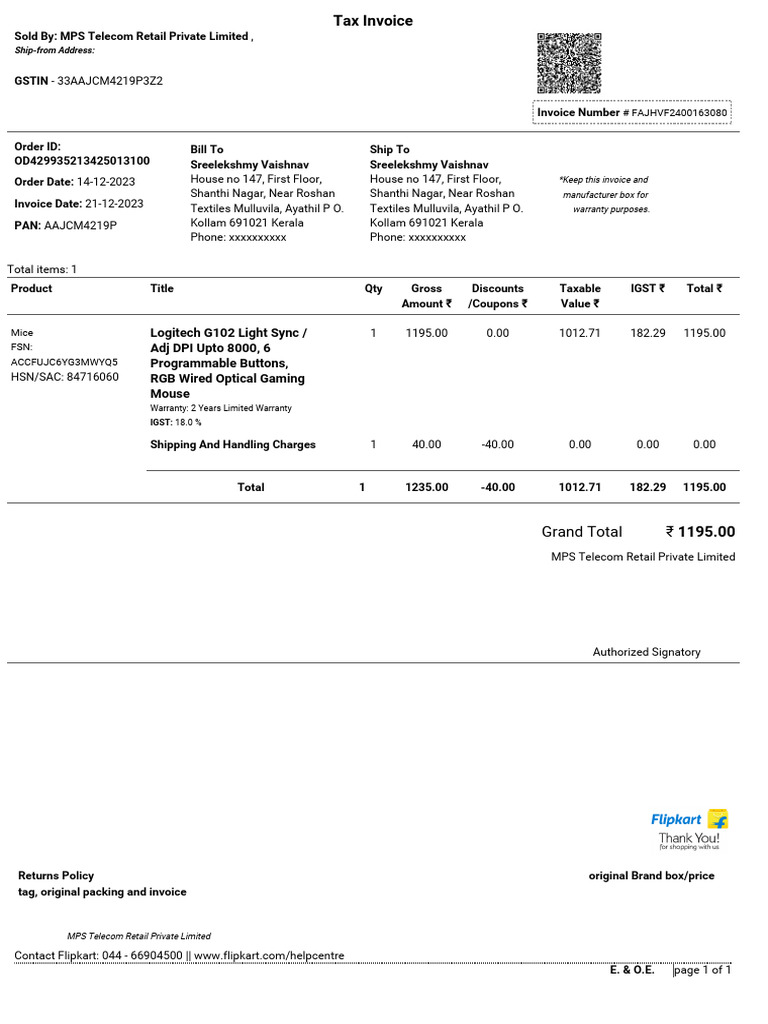 Logitech G102 Invoice | PDF | Design