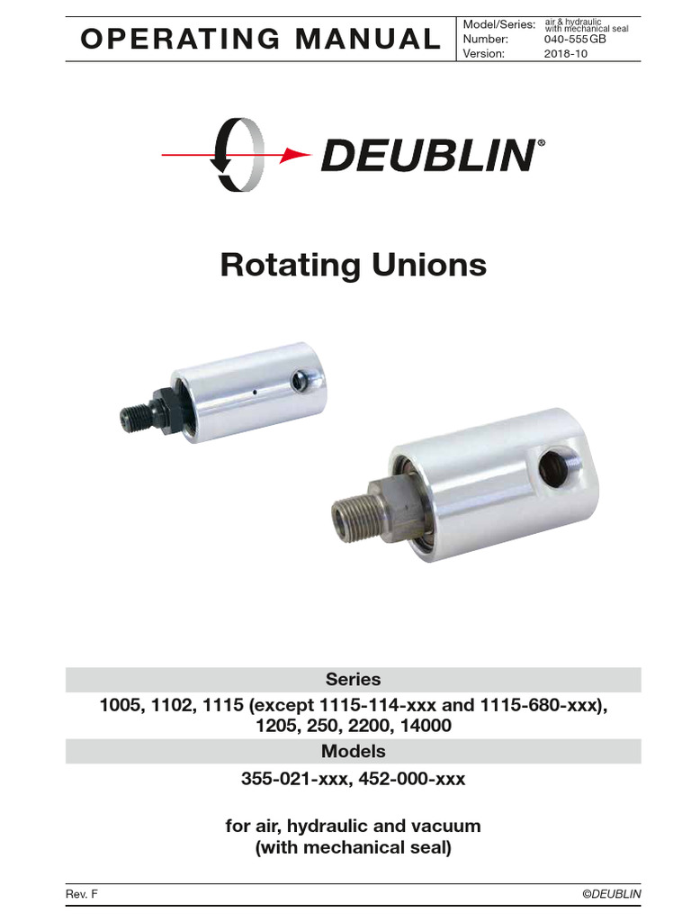 Rotating Unions: Operating Manual | PDF