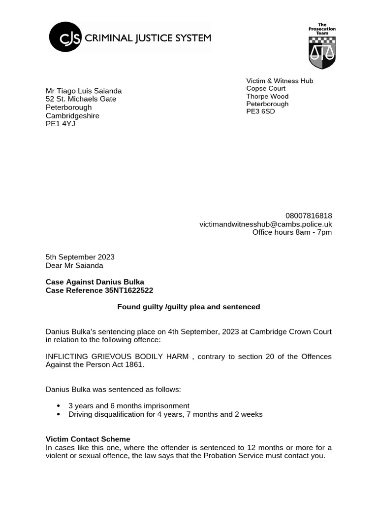 R V Bulka Sentence Letter | PDF | Crimes | Crime & Violence