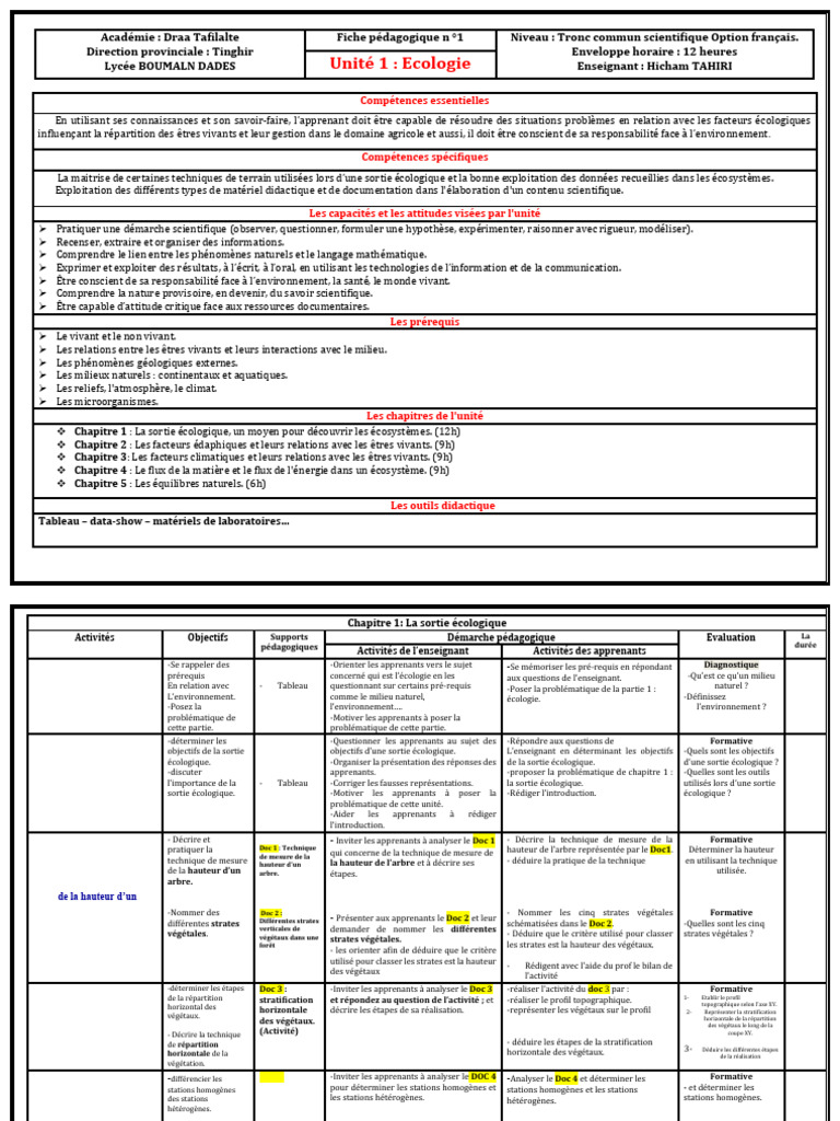 Sortie Ecologique Fiche Pedagogique SVT Tronc Commun Sciences PDF 5 | PDF