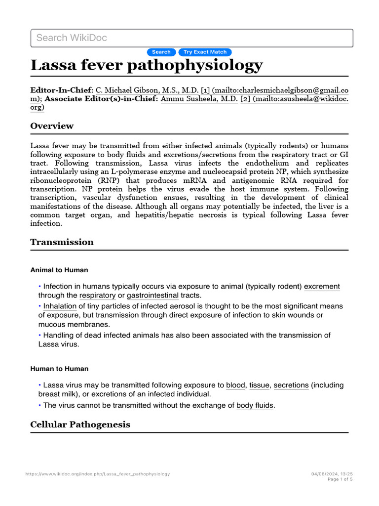Lassa Fever Pathophysiology - Wikidoc | PDF