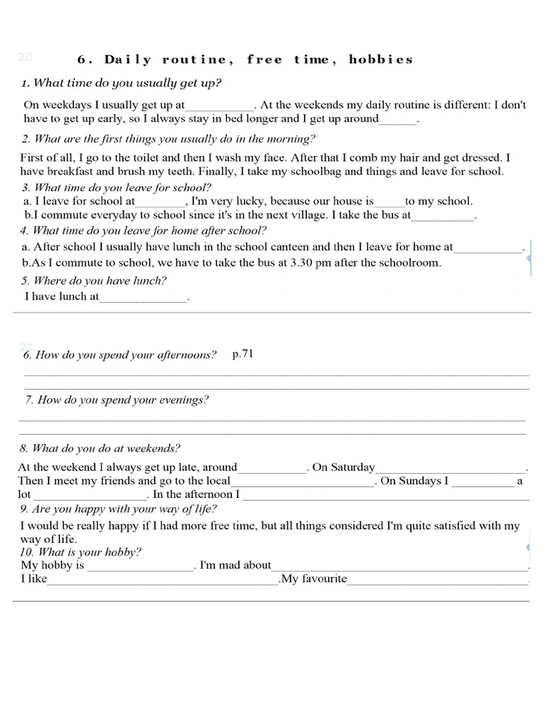 6.hobbies, Daily Routine | PDF