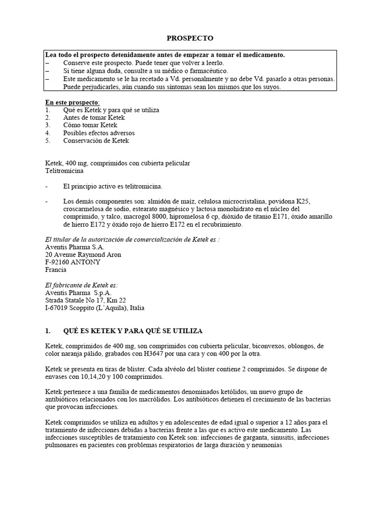 Telitromicina Prospecto | PDF