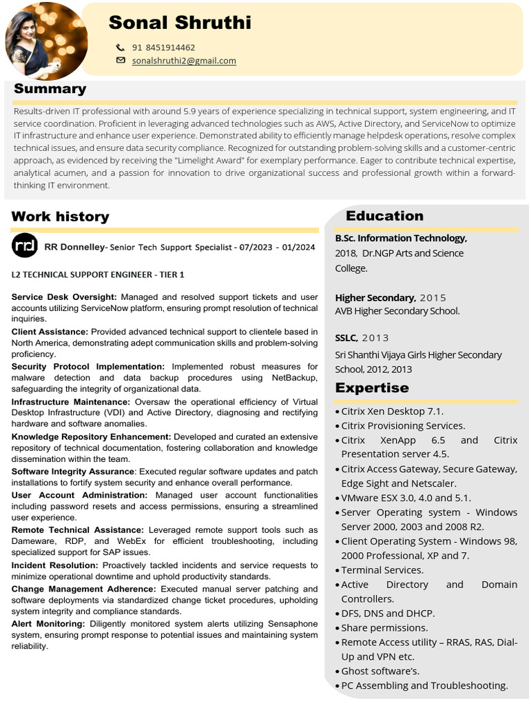 Sonal Shruthi - Resume - v1 | PDF