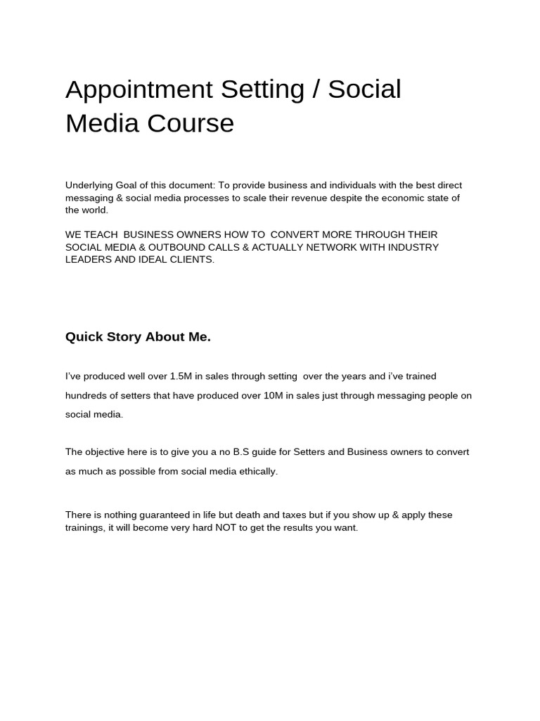 (Official) Appointment Setting - Social Media Training | PDF