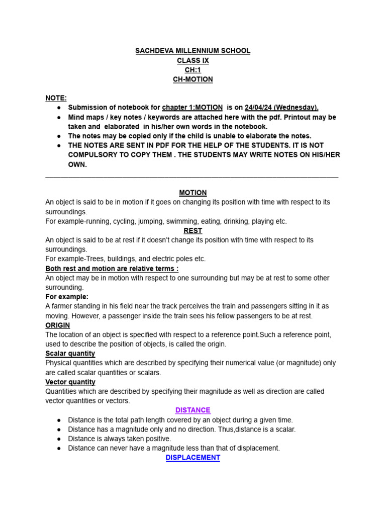 Class Ix Motion Notes | PDF