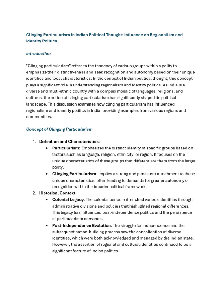 Clinging Particularism in Indian Political Thought Influence | PDF