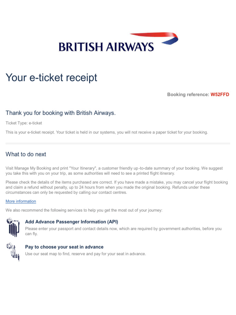 British Airways E-Ticket Receipt | PDF | Baggage | Business