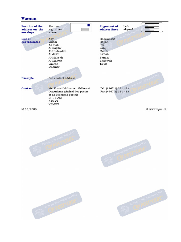 Yemen: Position of The Address On The Envelope Alignment of Address ...