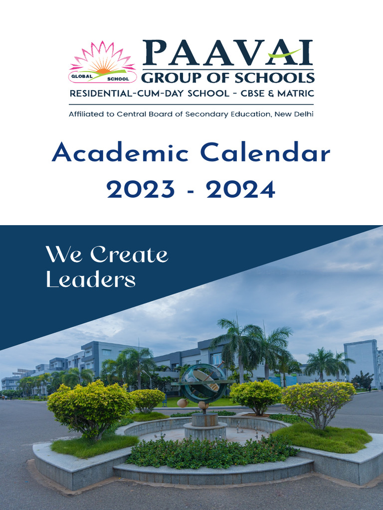 Paavai Vidhyashram Academic Calender 2023 - 2024 | PDF