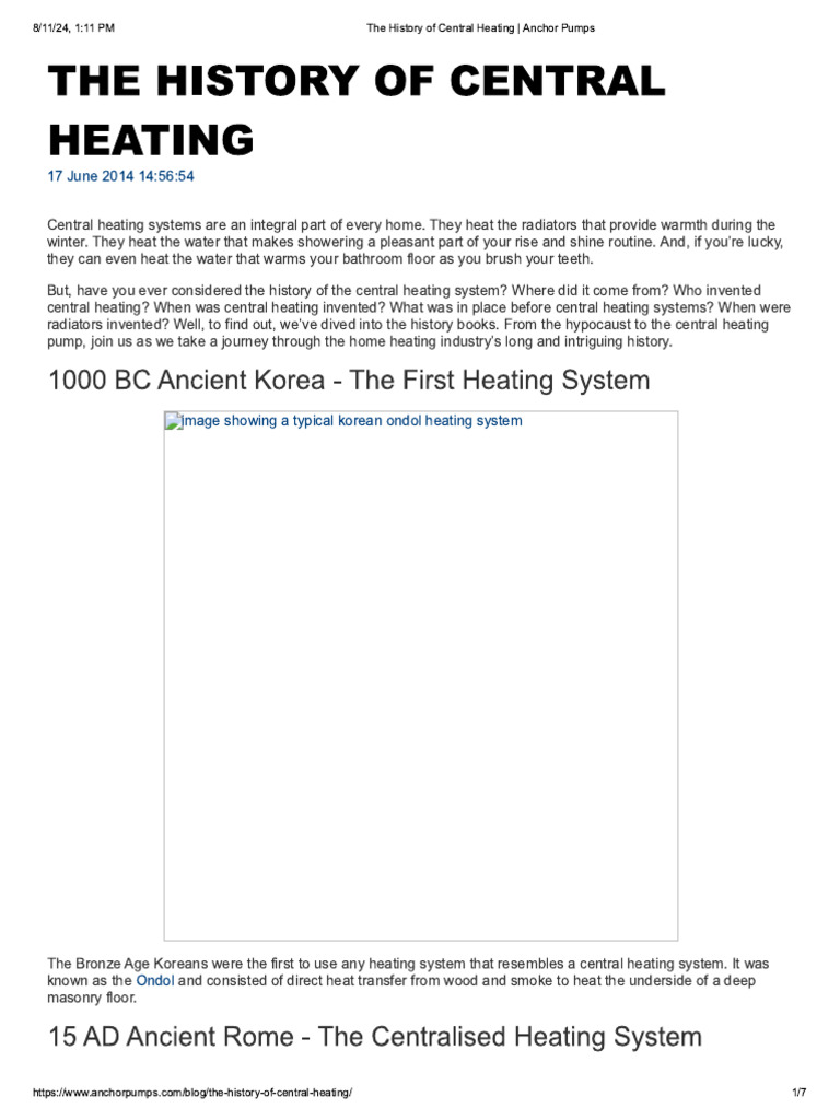 The History of Central Heating _ Anchor Pumps | PDF