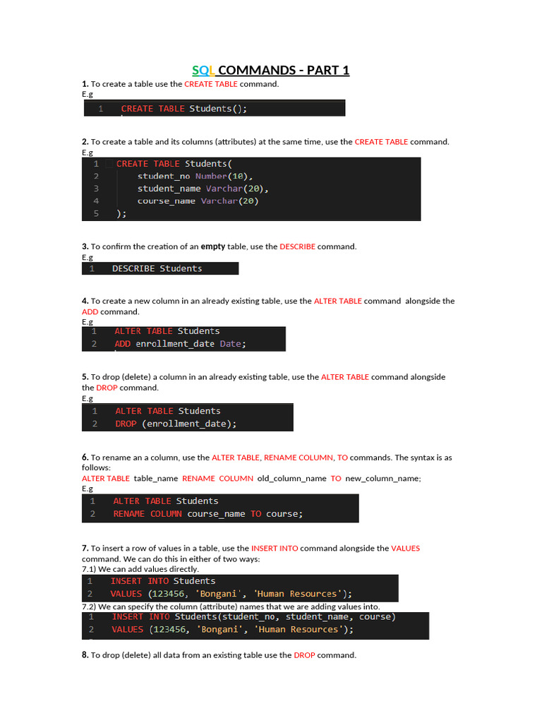 SQL Commands-Part1 | PDF