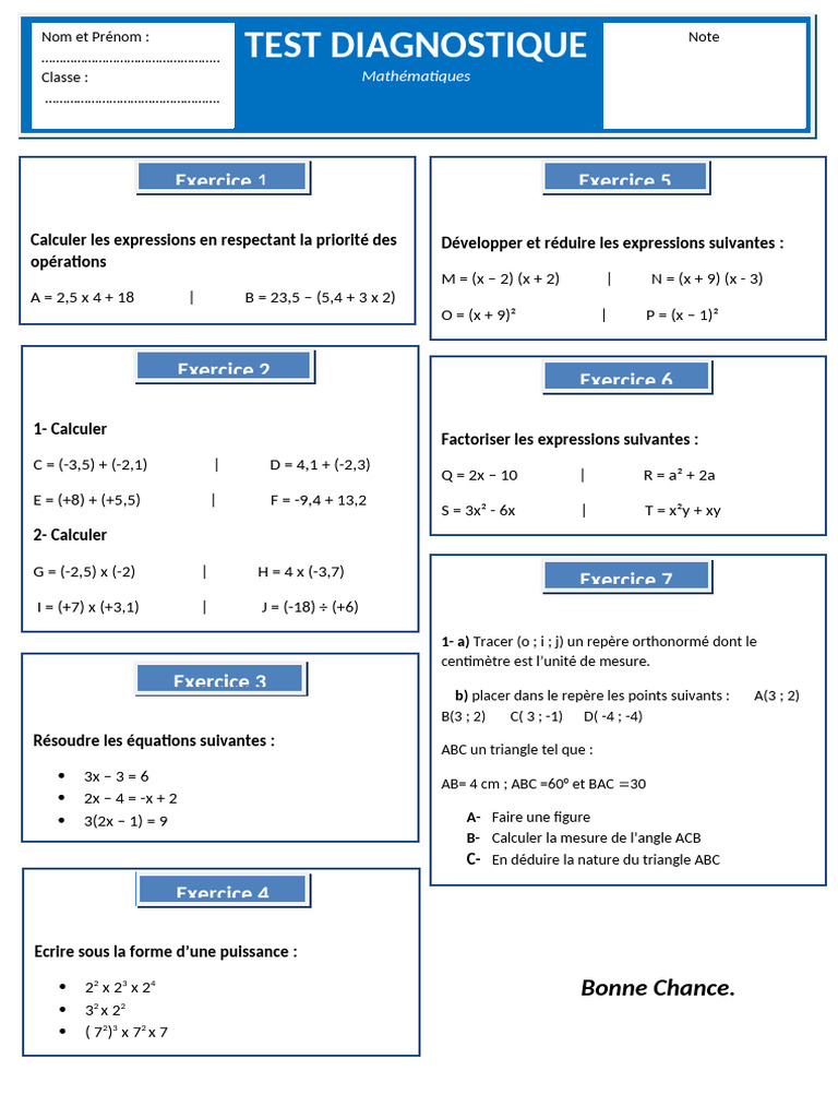 Test Diagnostique 2ac M1 | PDF