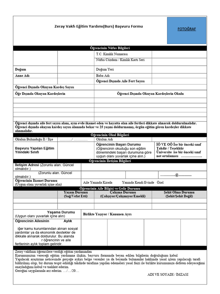 Egitim Yardimi Burs Basvuru Formu | PDF